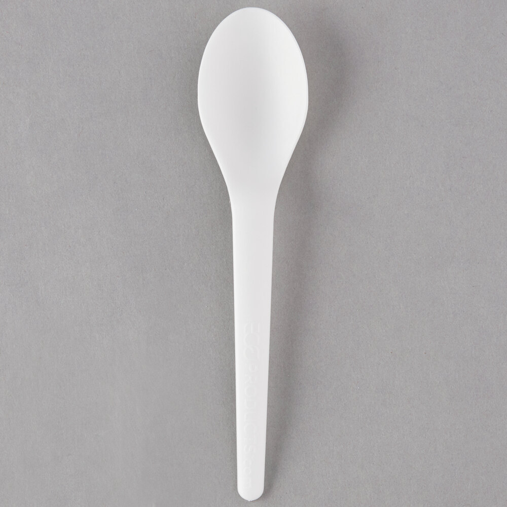 Eco-Products EP-S013 Plantware 6" White Compostable Plastic Spoon ...