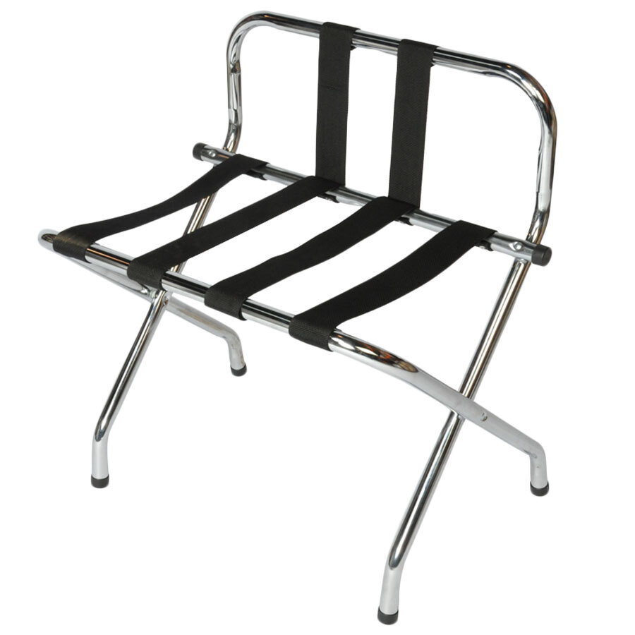 CSL 1055B-C-BL-1 Chrome Metal High Back Luggage Rack with Back Webbing