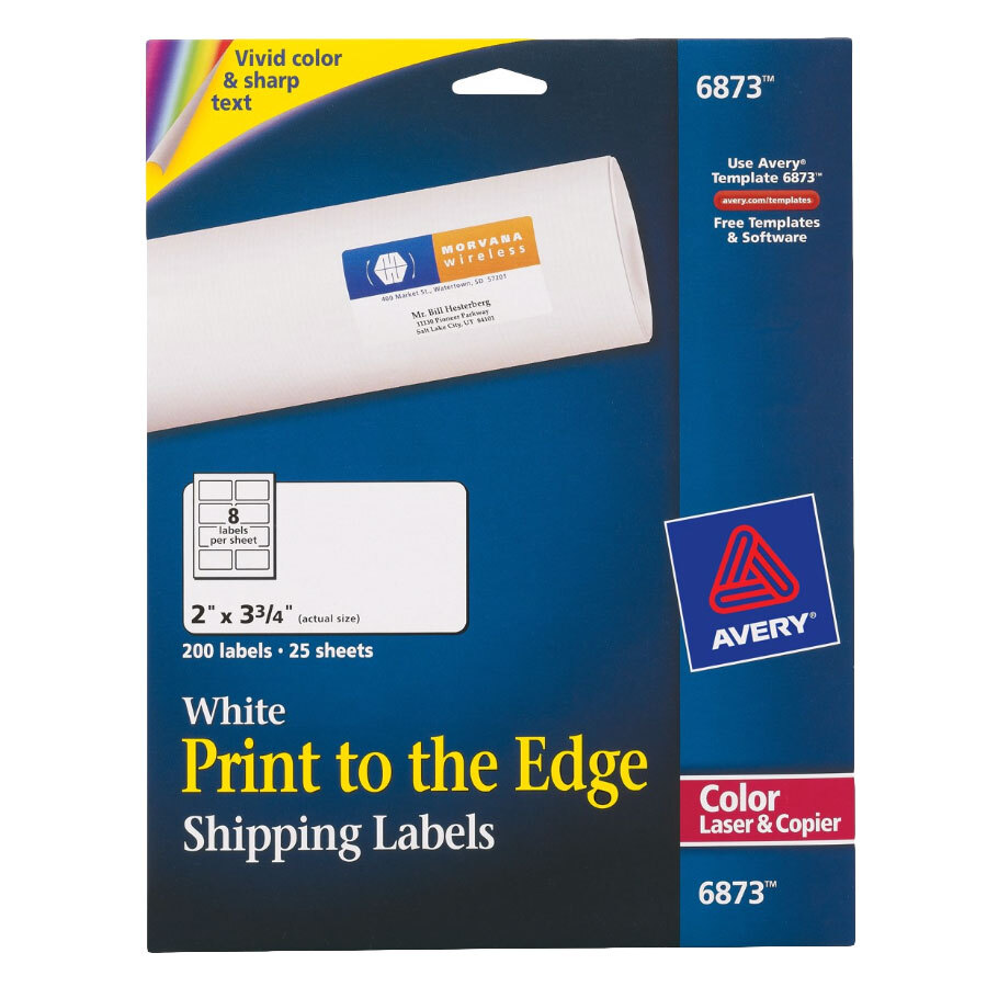 Avery 6873 2 X 3 3 4 White Print to the Edge Shipping Labels 200 Pack