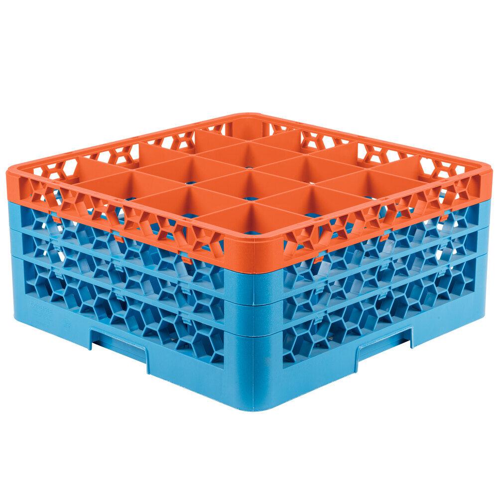 Carlisle RG16-3C412 OptiClean Orange 16 Compartment Glass Rack with 3 ...
