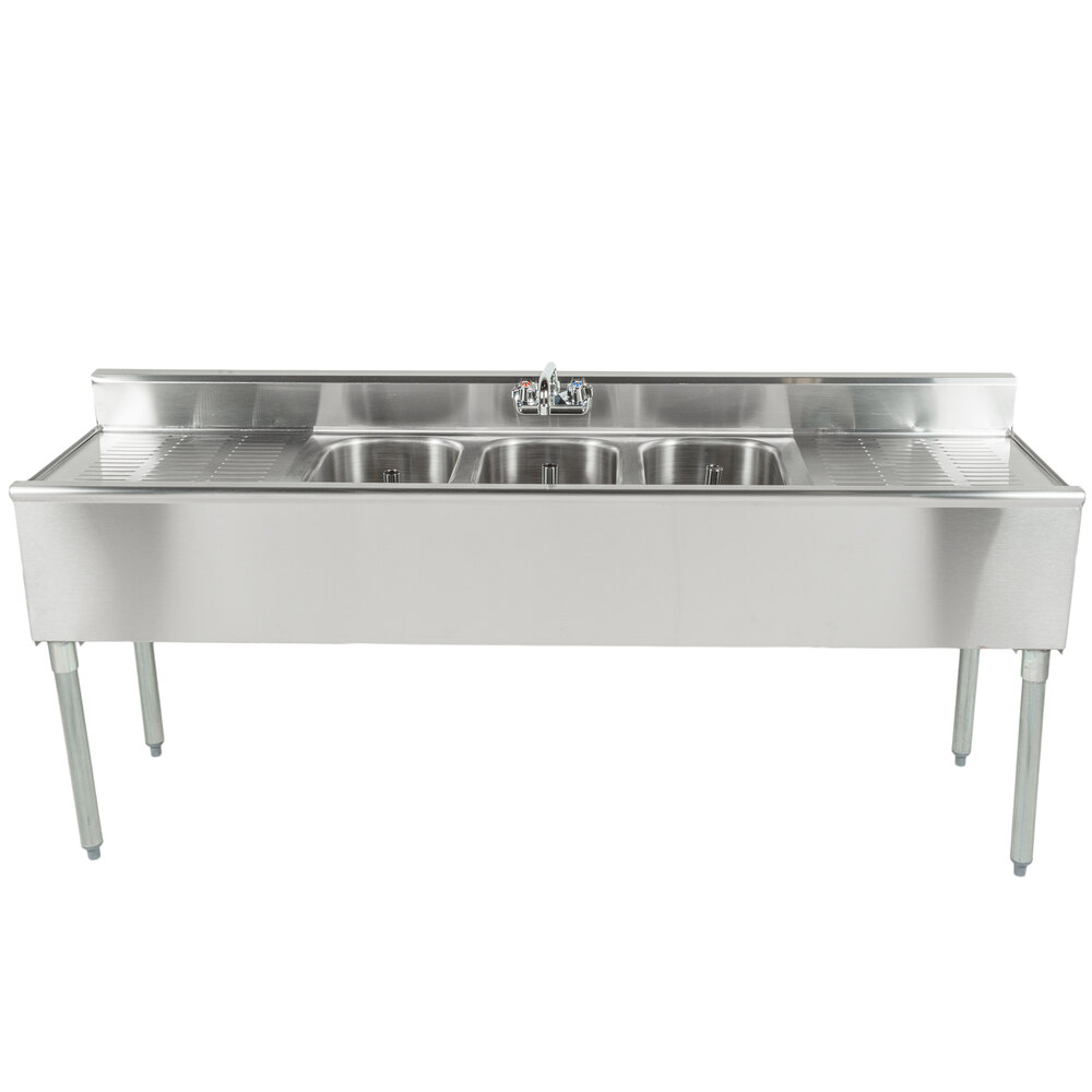 Eagle Group B6C-18 3 Bowl Bar Sink With Two 19" Drainboards and Splash ...