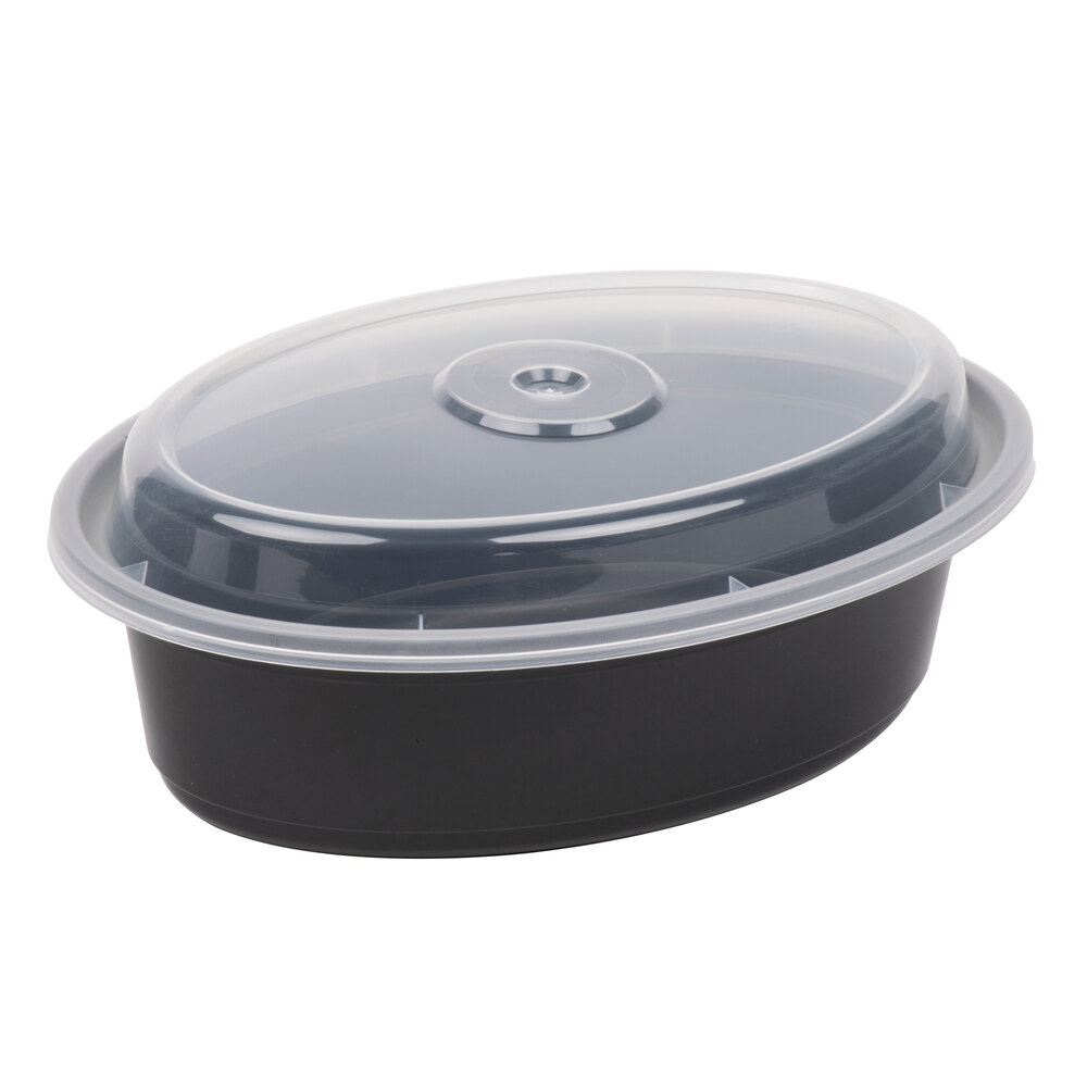 Pactiv Newspring OC16B 16 oz. Black VERSAtainer Oval Microwavable ...