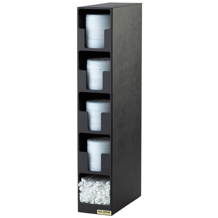 San Jamar L2204 Black 4-Compartment Vertical Countertop Lid Organizer ...
