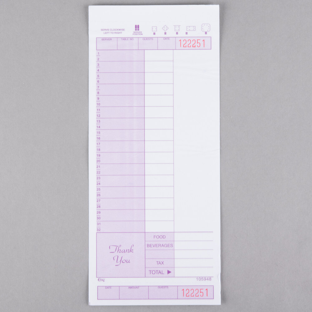 Choice 2 Part Purple and White Carbonless Guest Check - 2,500/Case