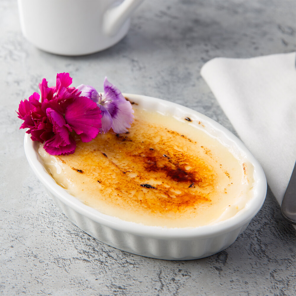 Acopa 5 oz. Oval Bright White Fluted Porcelain Souffle / Creme Brulee ...