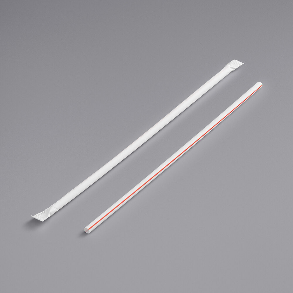 Choice 10 1/4" Jumbo Red and White Striped Wrapped Straw - 500/Box