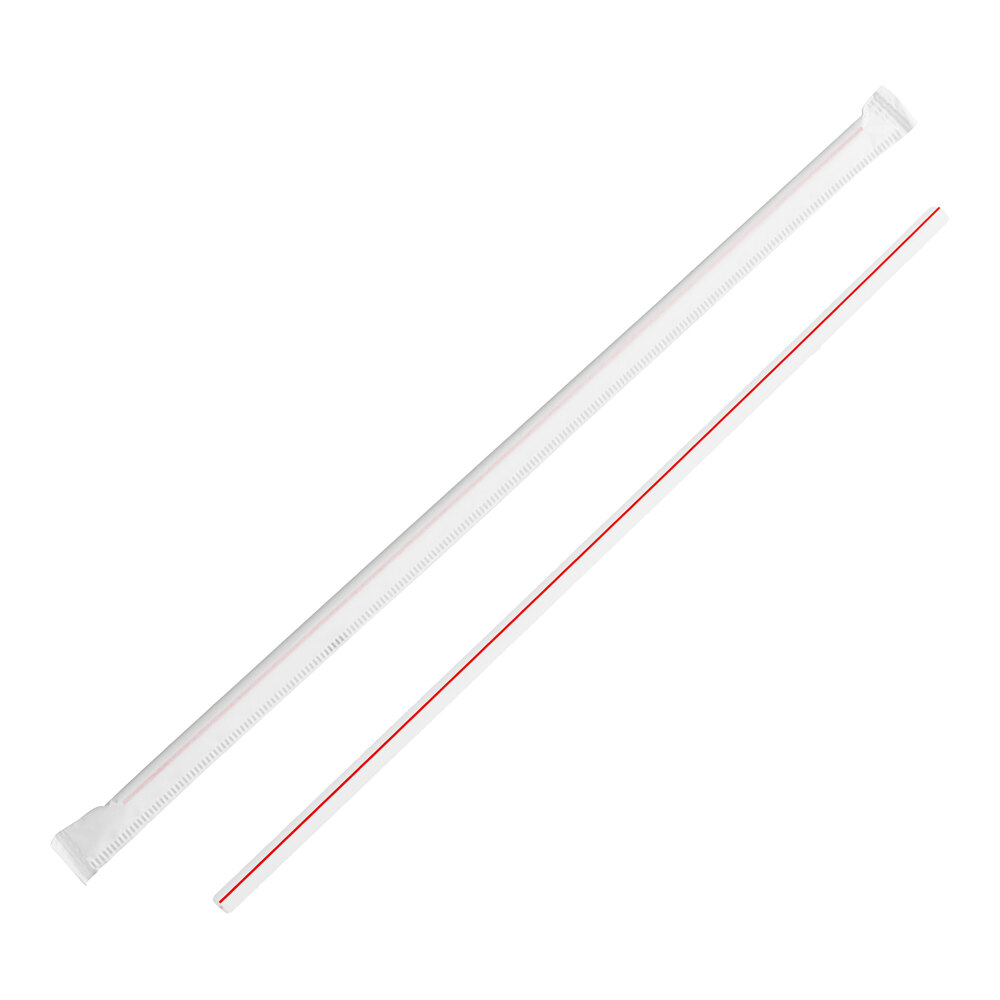 Choice 10 1/4" Jumbo Red and White Striped Wrapped Straw - 500/Box