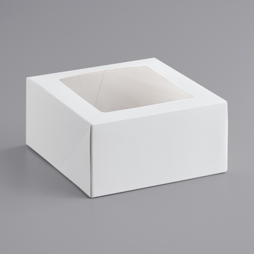 8" x 8" x 4" White Customizable Auto-Popup Window Cake / Bakery Box ...