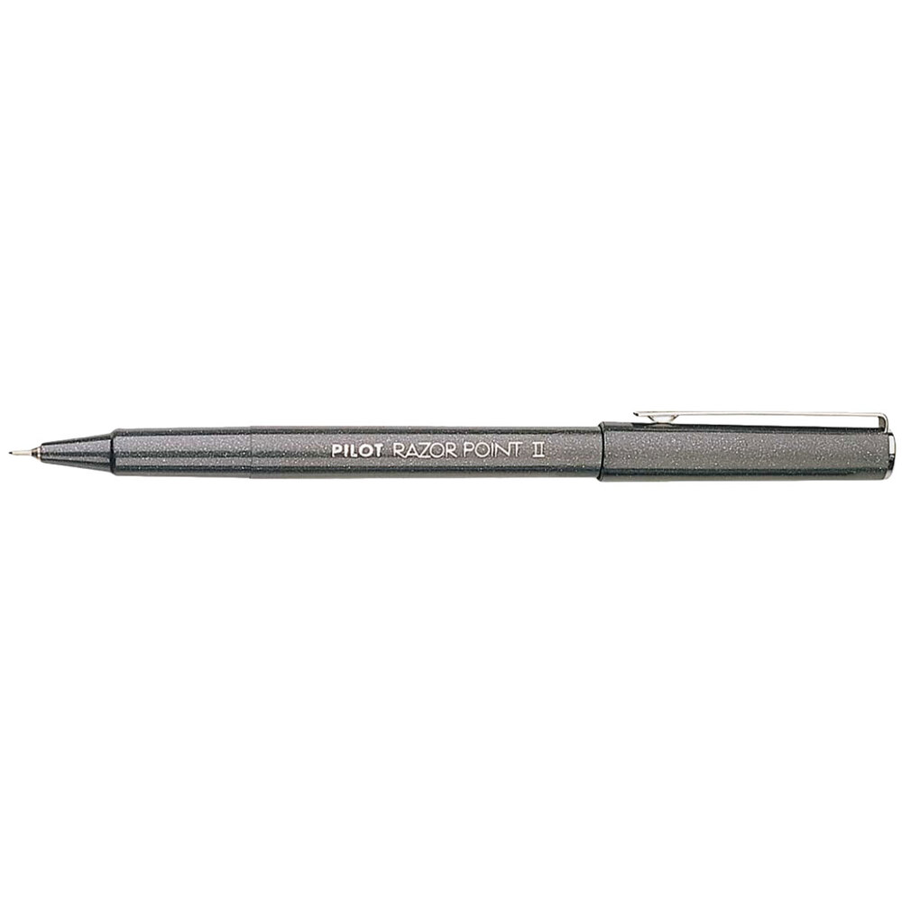 Pilot 11009 Razor Point II Black Super-Fine Point 0.2mm Marker Pen - 12/Box