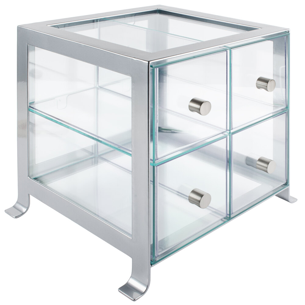 Cal-Mil 1586-74 Soho Four Drawer Silver Steel Bread Case - 14" x 13" x ...