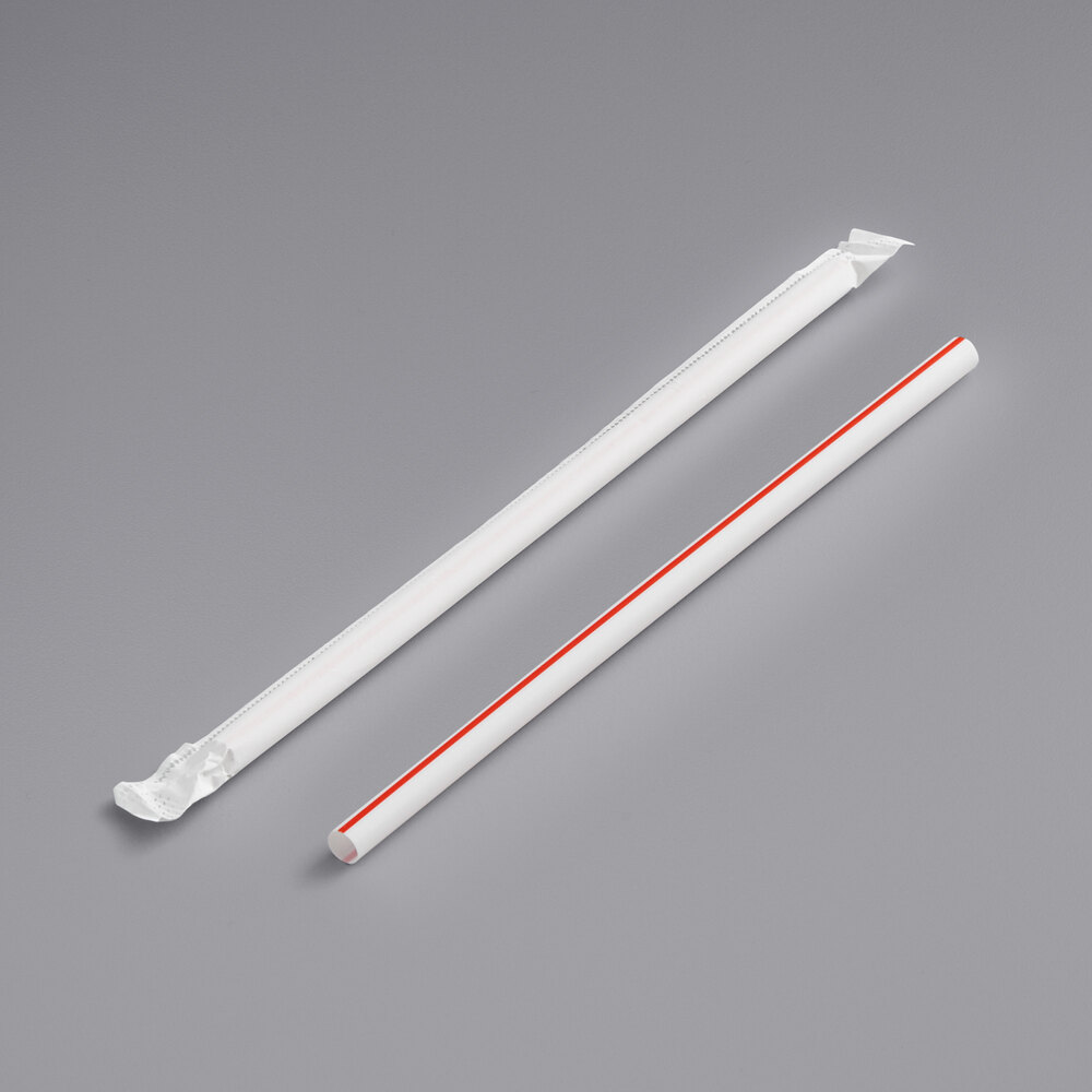 Choice 7 3/4" Giant Red and White Striped Wrapped Straw - 300/Box