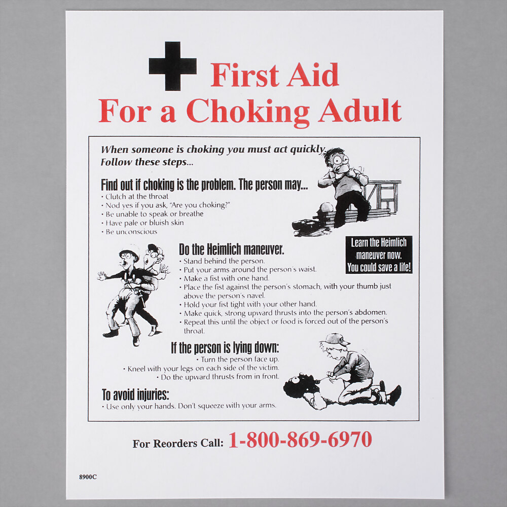 8 1/2" x 11" First Aid Choking Adult Poster with Heimlich Instructions