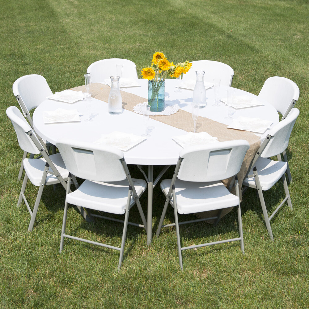 Round Folding Table 72 Heavy Duty Plastic White Granite Lancaster 