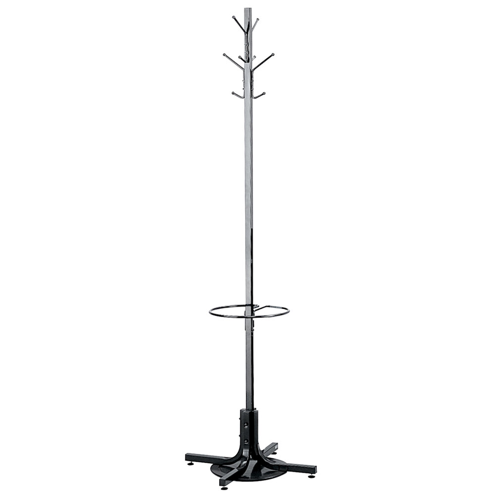 Safco 4168BL 21" x 70" Black Metal Coat Rack with Umbrella Stand