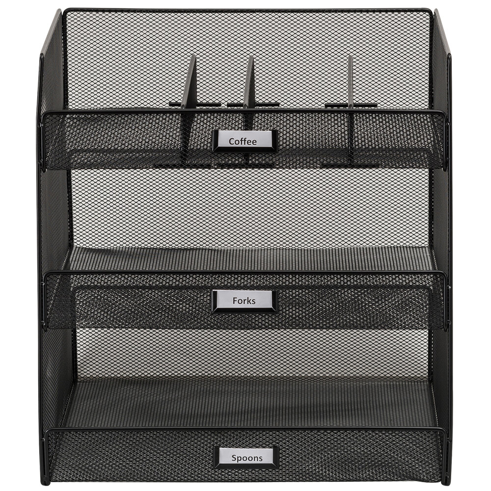 Safco 3293BL Onyx Black 3-Compartment Steel Mesh Breakroom Organizer ...