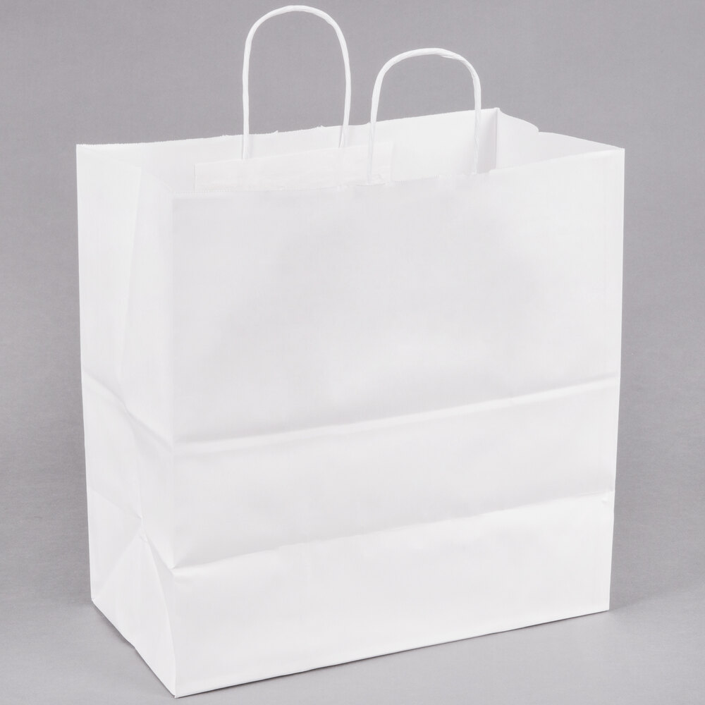 Duro 13" x 7" x 13" Jr. Mart White Paper Shopping Bag with Handles ...