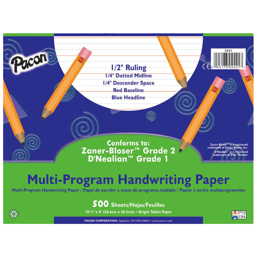 Pacon 2421 8" x 10 1/2" White Multi-Program 1/2" Rule 16 lb ...