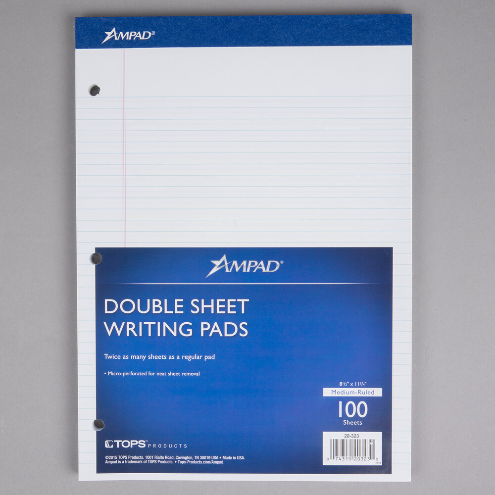 Ampad 20-323 8 1/2" x 11 3/4" College Ruled White 3-Hole Punched ...