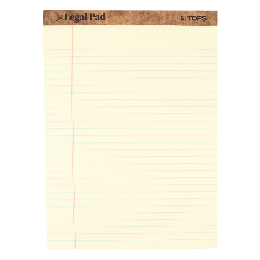 TOPS 7532 8 1/2" x 11 3/4" Wide Ruled Canary Perforated Legal Pad - 12/Pack