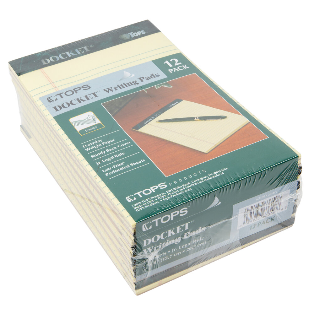 TOPS 63350 Docket 5" x 8" Narrow Ruled Canary Perforated Writing Tablet ...