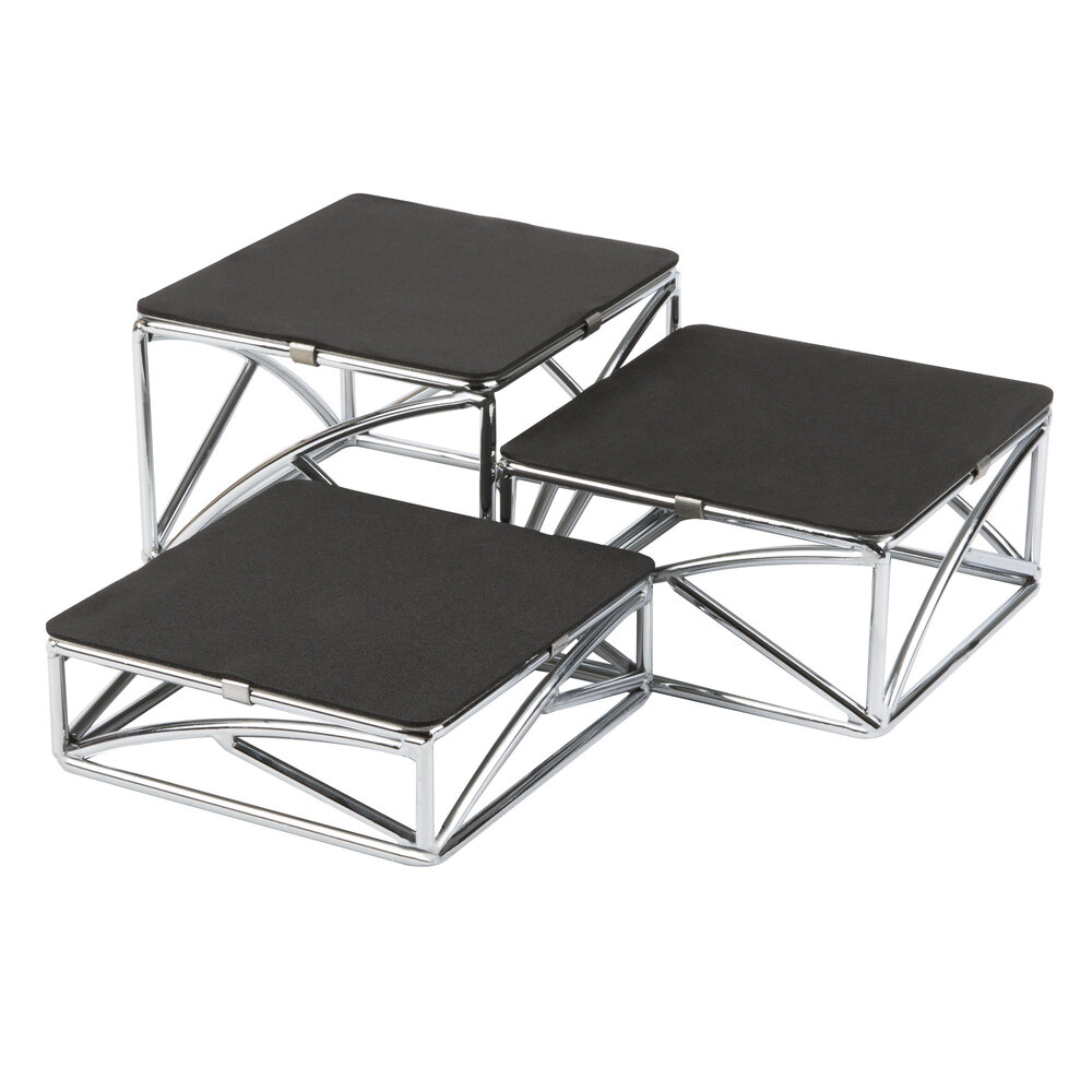 Tablecraft CR3 Set of Three Chrome Plated Square Metal Riser Set - 2 ...