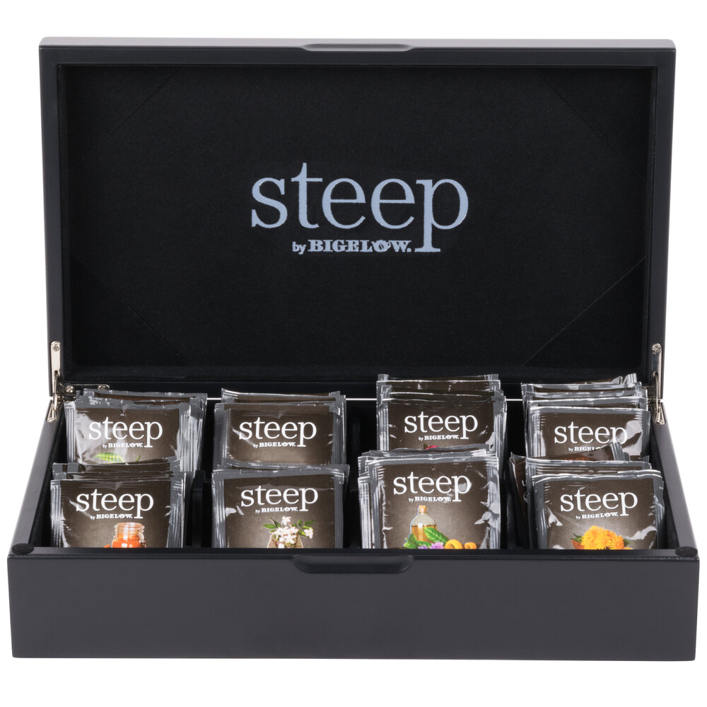 Steep by Bigelow 8 Compartment Black Tea Chest with Assorted Organic Teas