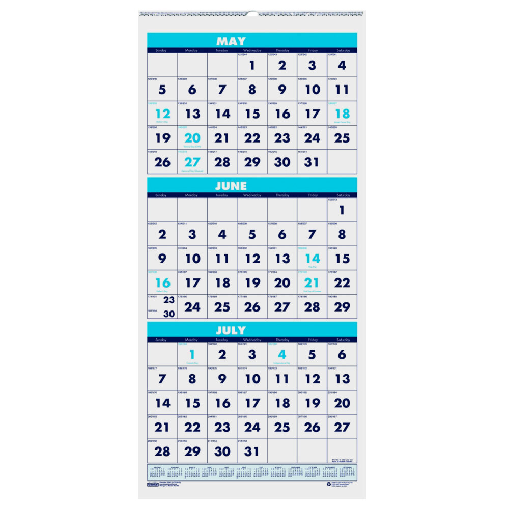House of Doolittle 3645 8" x 17" Recycled Blue / White Monthly June ...