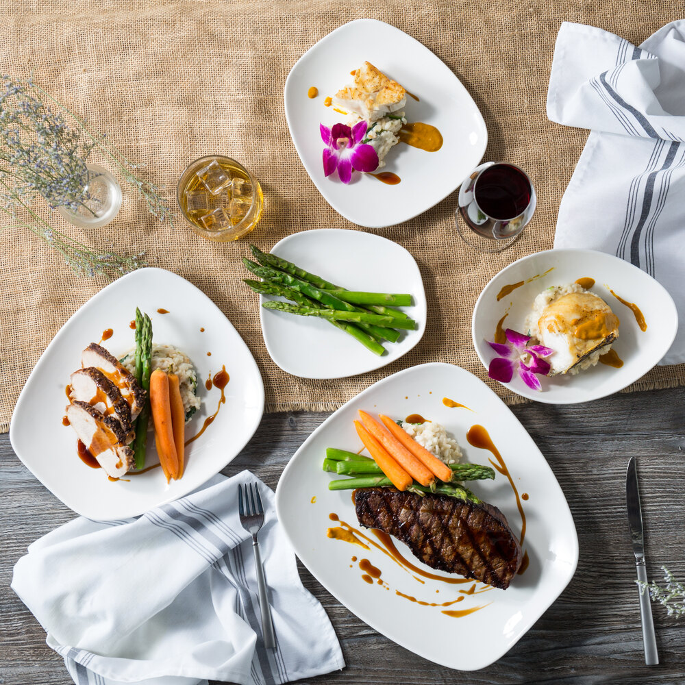 Acopa Nova 8 3/4" x 7 3/4" Cream White Asymmetric Stoneware Plate - 24/Case