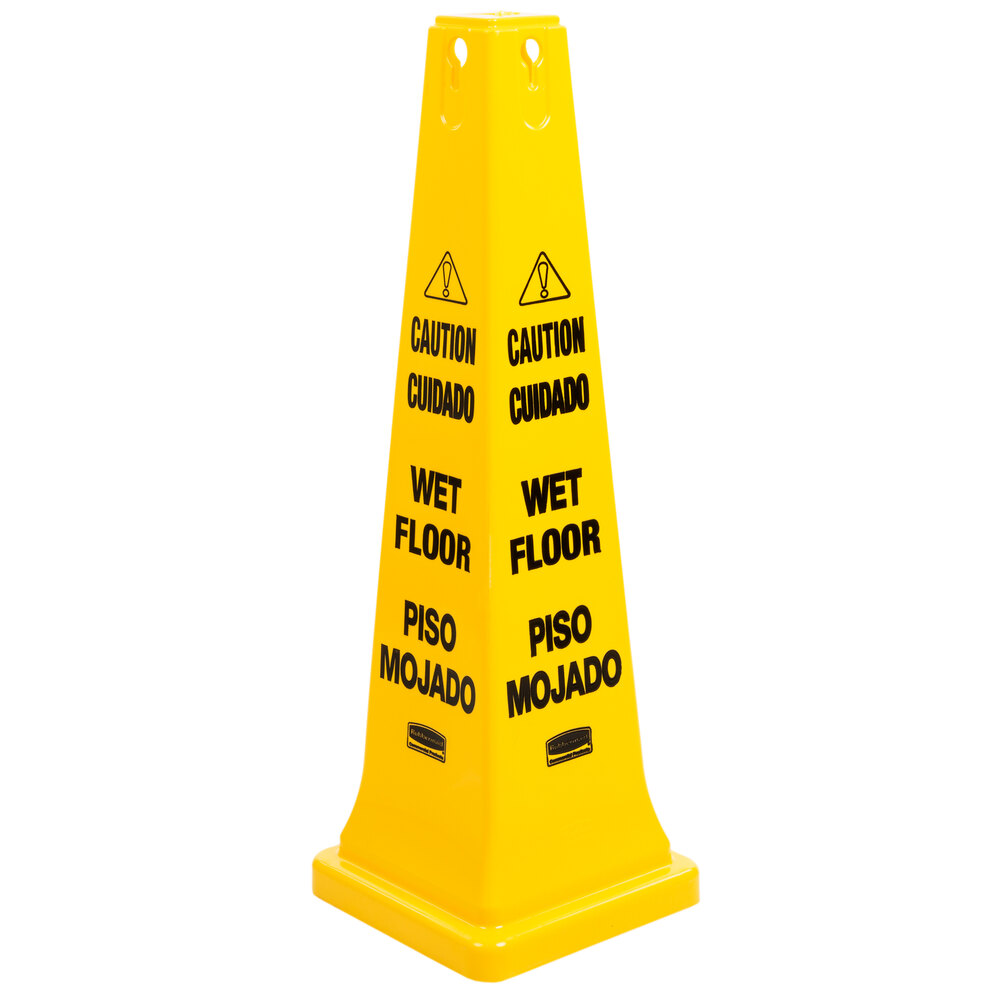 Rubbermaid® FG627677YEL 36" Yellow Bilingual Caution Wet Floor Cone ...