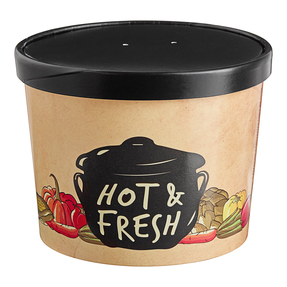 Choice 64 oz. Medley Double Poly-Coated Paper Soup / Hot Food Cup with ...