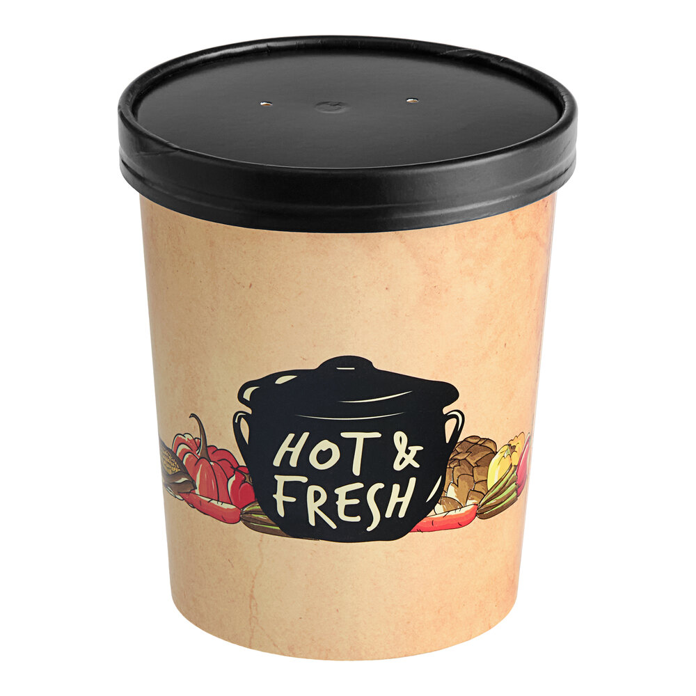 Choice 32 oz. Medley Double Poly-Coated Paper Soup / Hot Food Cup with ...
