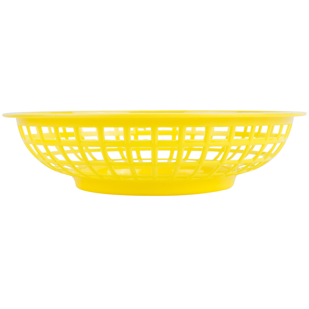 Choice 8" x 2" Round Yellow Plastic Fast Food Basket - 12/Pack