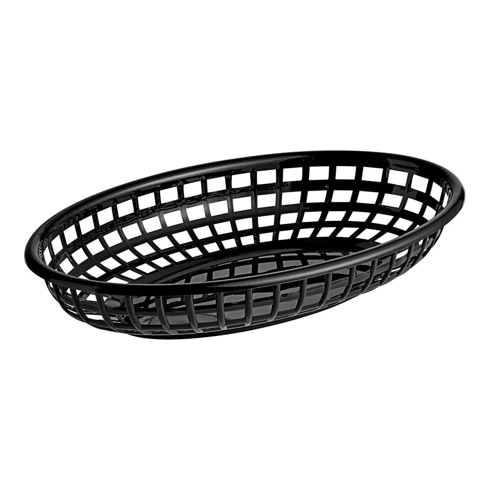 Choice 9 1/4" x 5 3/4" x 1 1/2" Black Oval Plastic Fast Food Basket ...