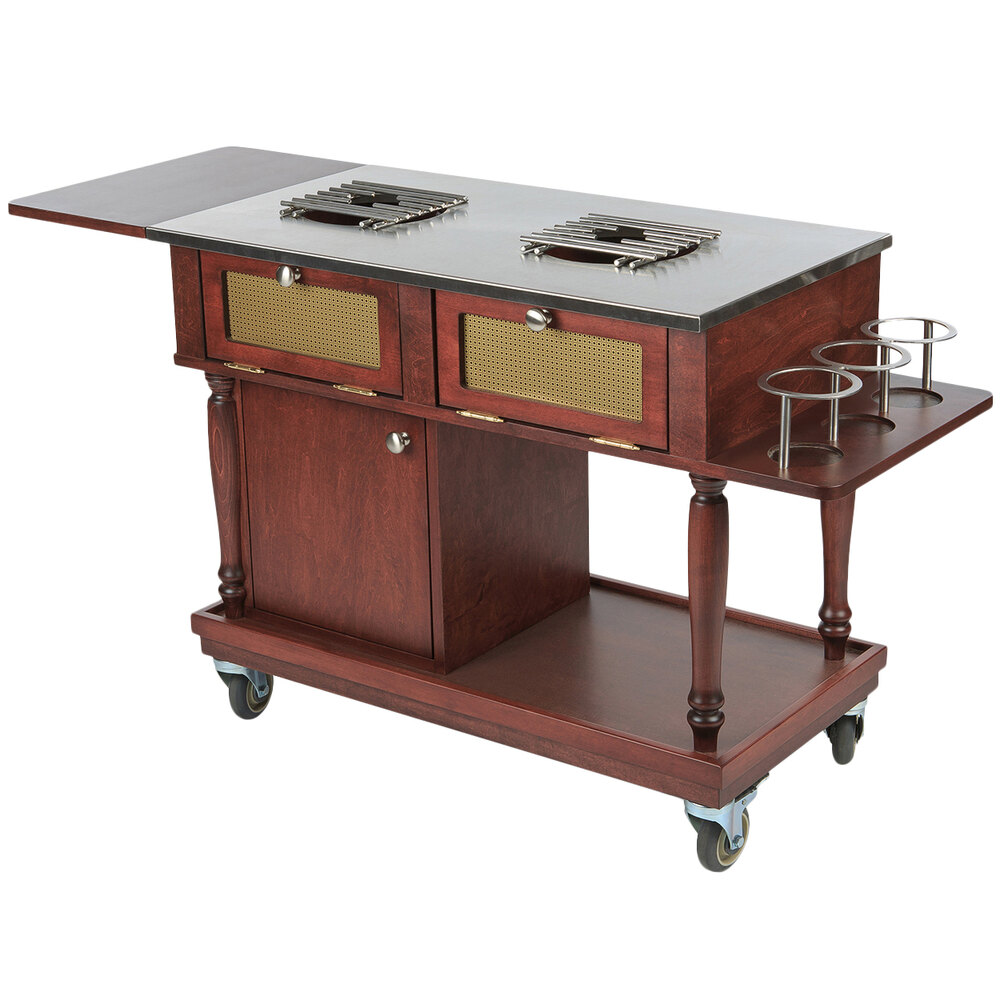 Bon Chef 50010 Traditional 35 1/2" x 19 1/2" x 32" Mahogany Flambe Trolley