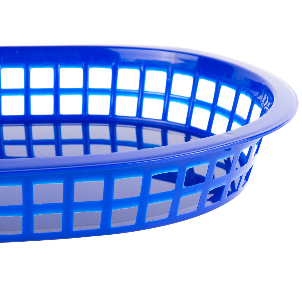 Choice 11" x 7" x 1 1/2" Blue Oval Plastic Fast Food Basket - 12/Pack