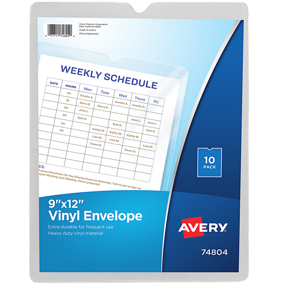 Avery® 9" x 12" Top-Load Clear Vinyl Document Envelope with Thumb Notch ...