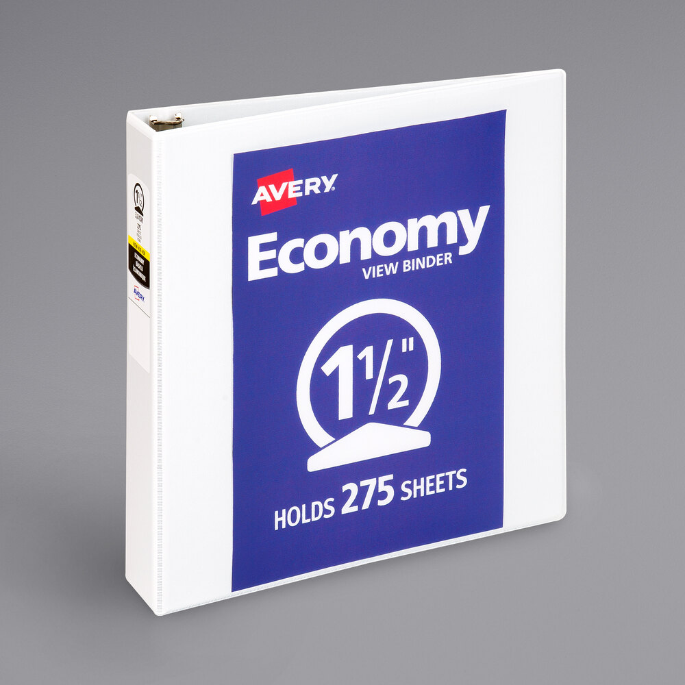 Avery® 5726 White Economy View Binder with 1 1/2" Round Rings - 12/Case