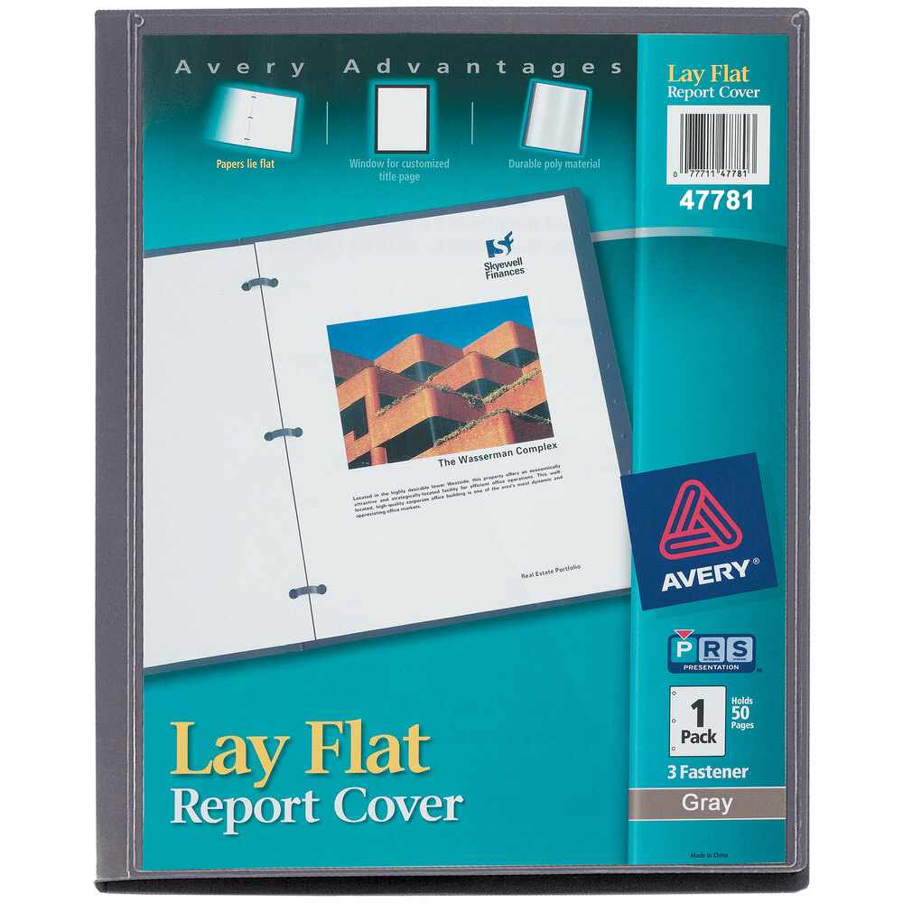 Avery® 11" x 8 1/2" Gray Lay Flat Report Cover with Flexible Fasteners