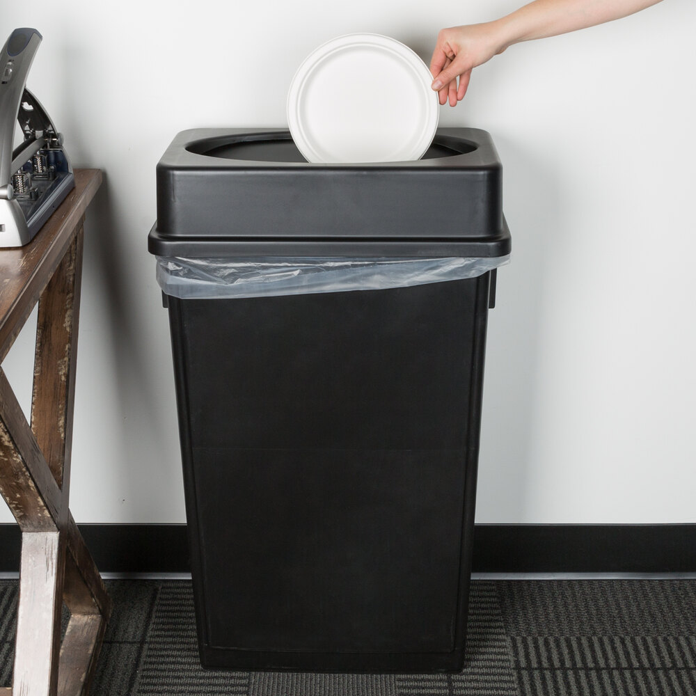 Lavex Janitorial 23 Gallon Black Slim Rectangular Trash Can and Black ...