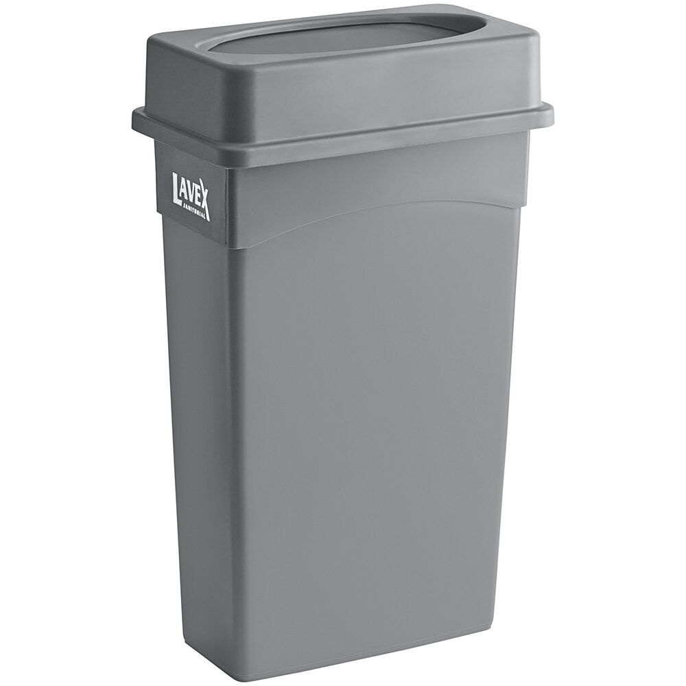 Lavex 23 Gallon Gray Slim Rectangular Trash Can and Gray Drop Shot Lid