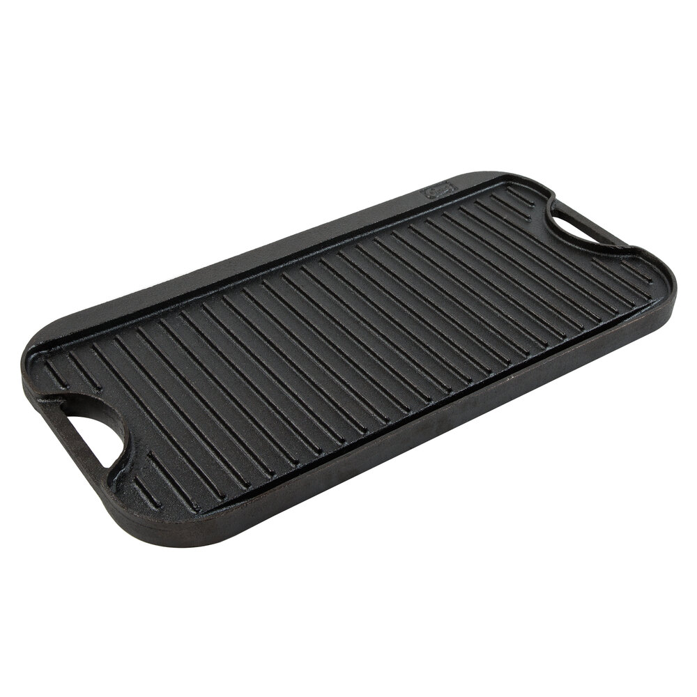 Choice 16 1/2" x 9 1/2" Pre-Seasoned Reversible Cast Iron Griddle and ...