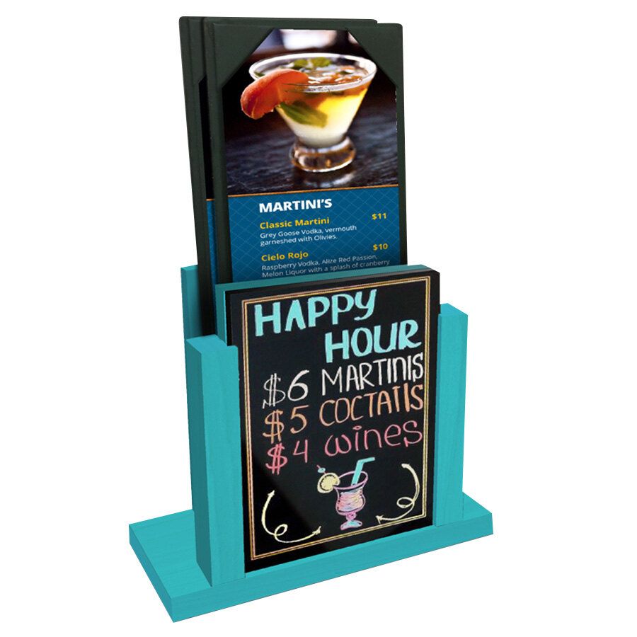 Menu Solutions WDMH-WET Sky Blue Wood Menu Holder with 4" x 6" Wet ...