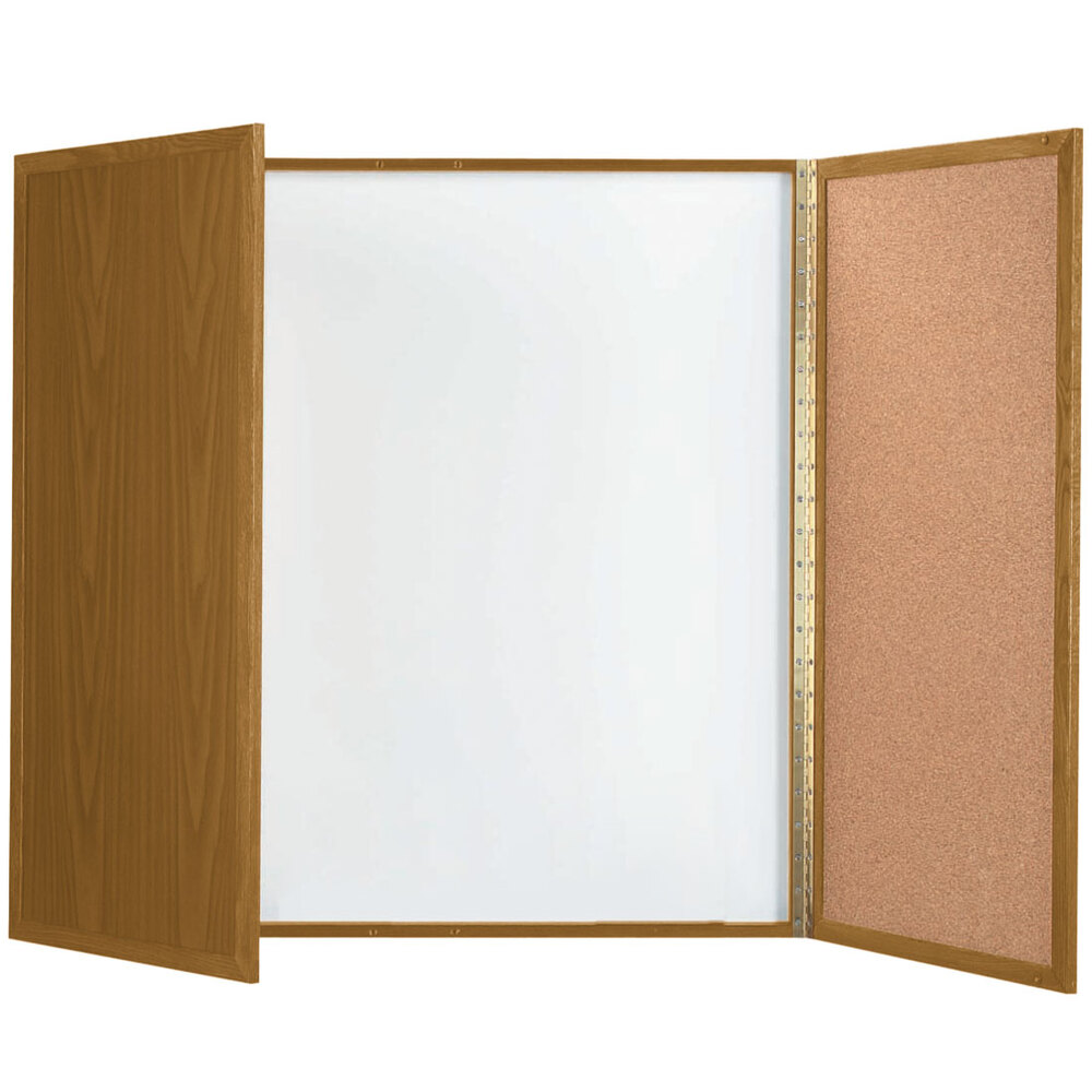 Aarco OP-48 48" x 48" Enclosed Oak Laminate White Markerboard / Cork ...