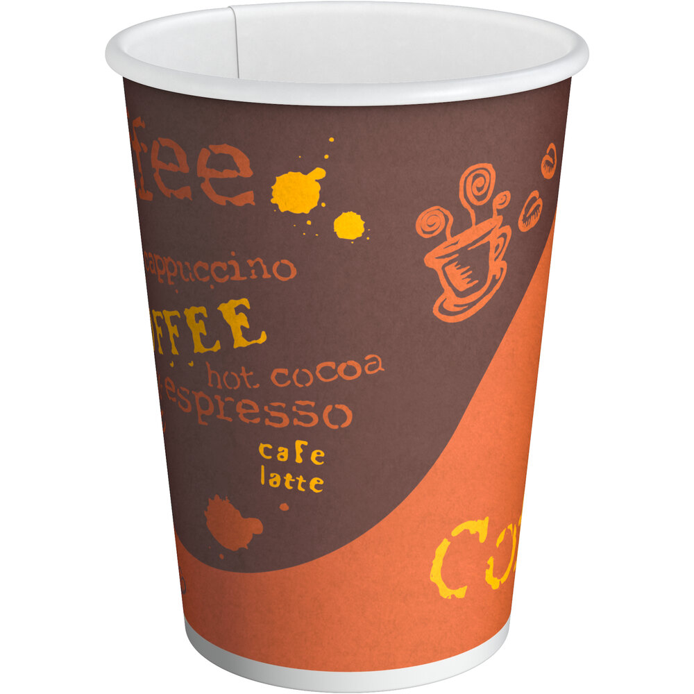 Choice 12 oz. Coffee Print Poly Paper Hot Cup - 50/Pack