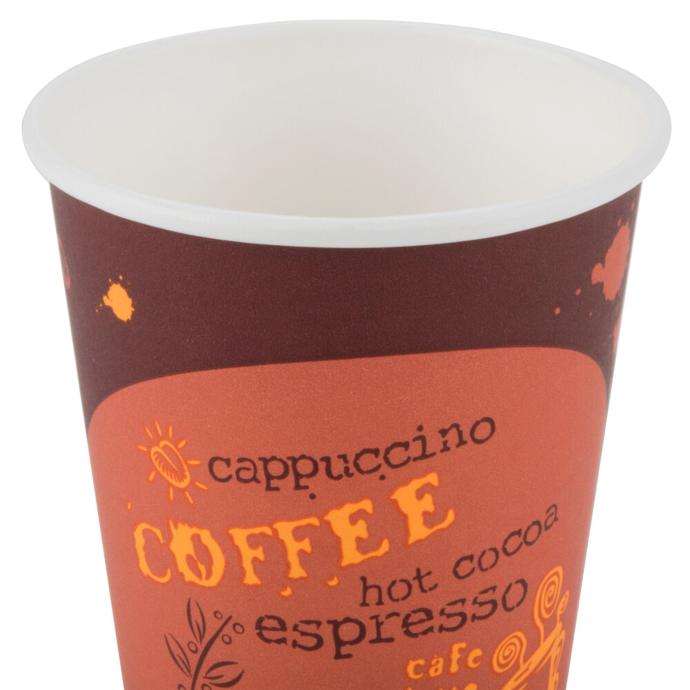 Choice 12 oz. Coffee Print Poly Paper Hot Cup - 50/Pack
