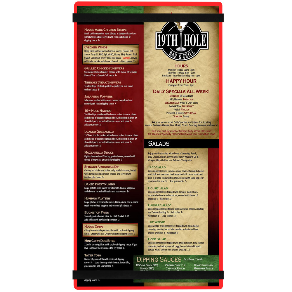 Menu Solutions ACRB-B Red 5 1/2" x 11" Customizable Acrylic Menu Board ...