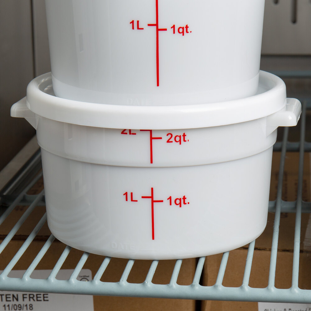 Choice 2 Qt. White Round Polypropylene Food Storage Container with Red ...