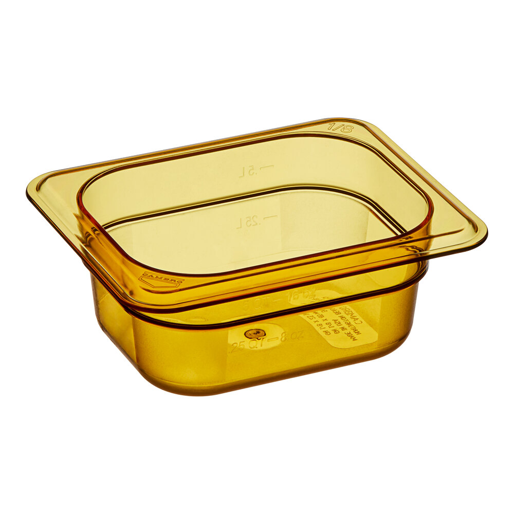 Cambro 82HP150 H-Pan™ 1/8 Size Amber High Heat Plastic Food Pan - 2 1/2 ...