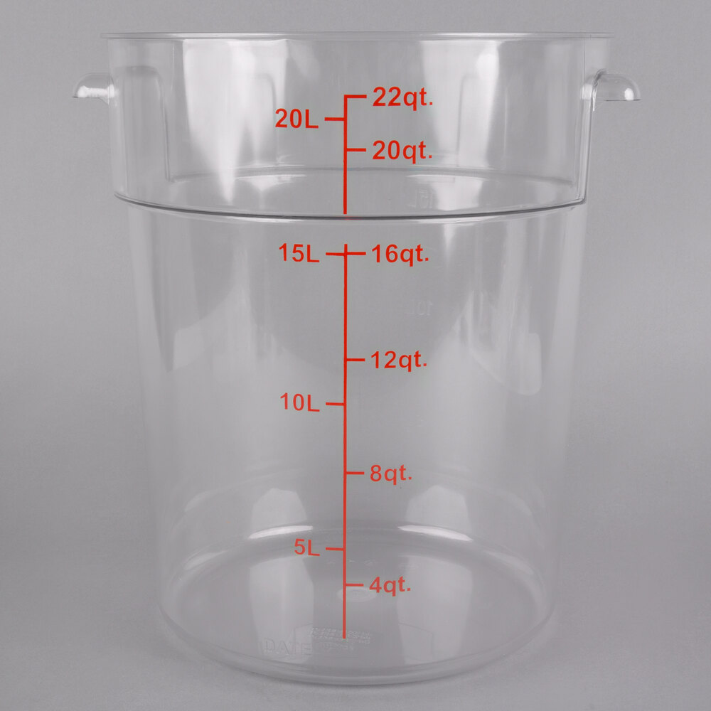 Choice 22 Qt. Clear Round Polycarbonate Food Storage Container with Red ...