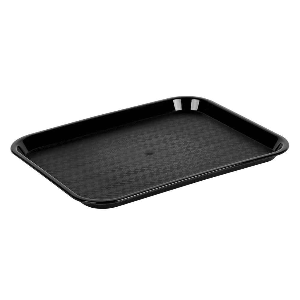 Choice 10" x 14" Black Plastic Fast Food Tray - 12/Pack